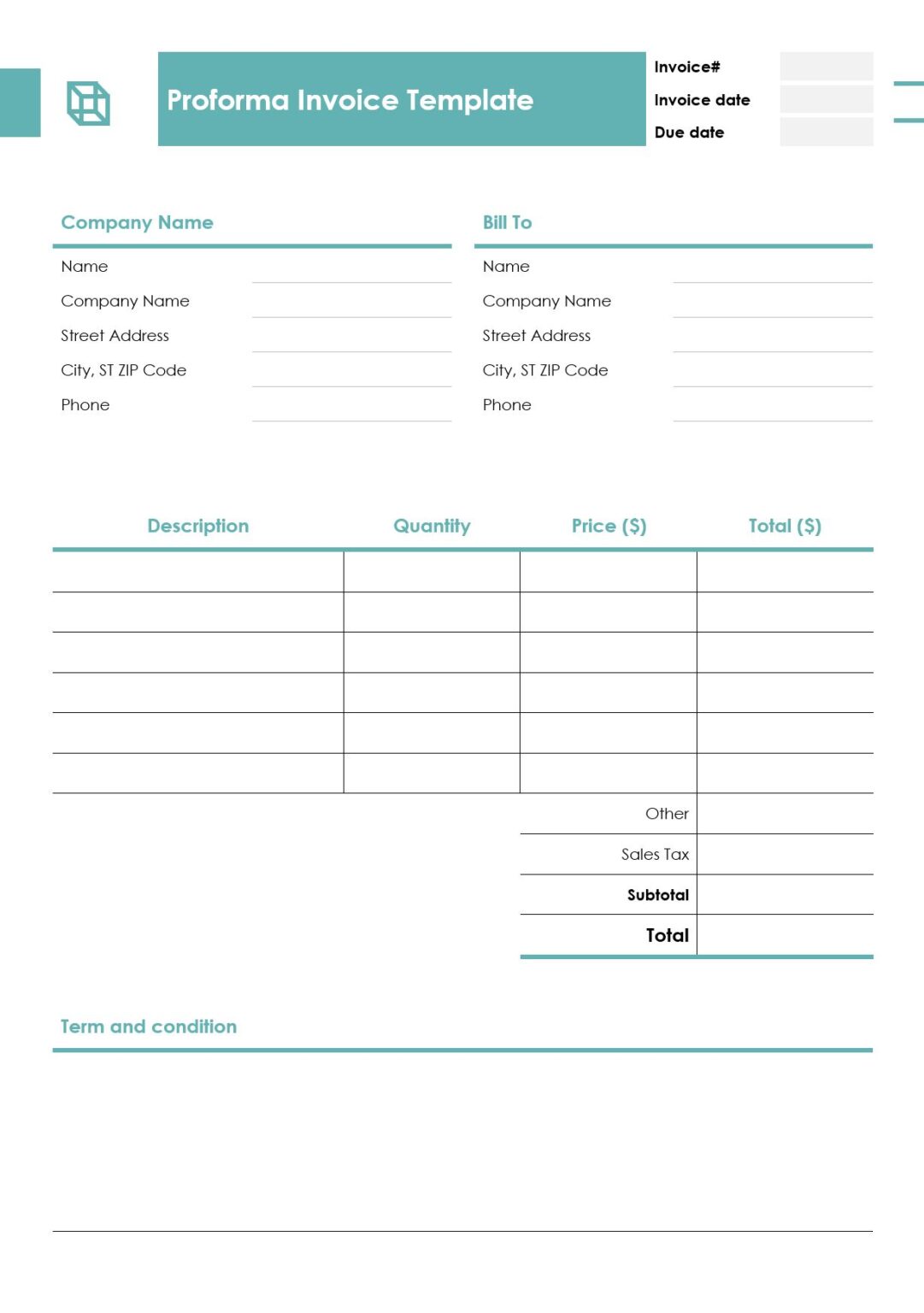 Proforma Invoice - Docxtemplates